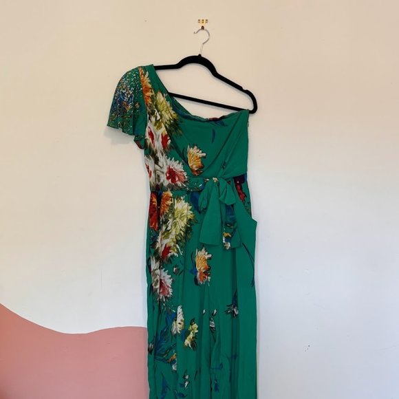 Eva Franco | Pants & Jumpsuits | One Shoulder Green Floral Jumpsuit ...